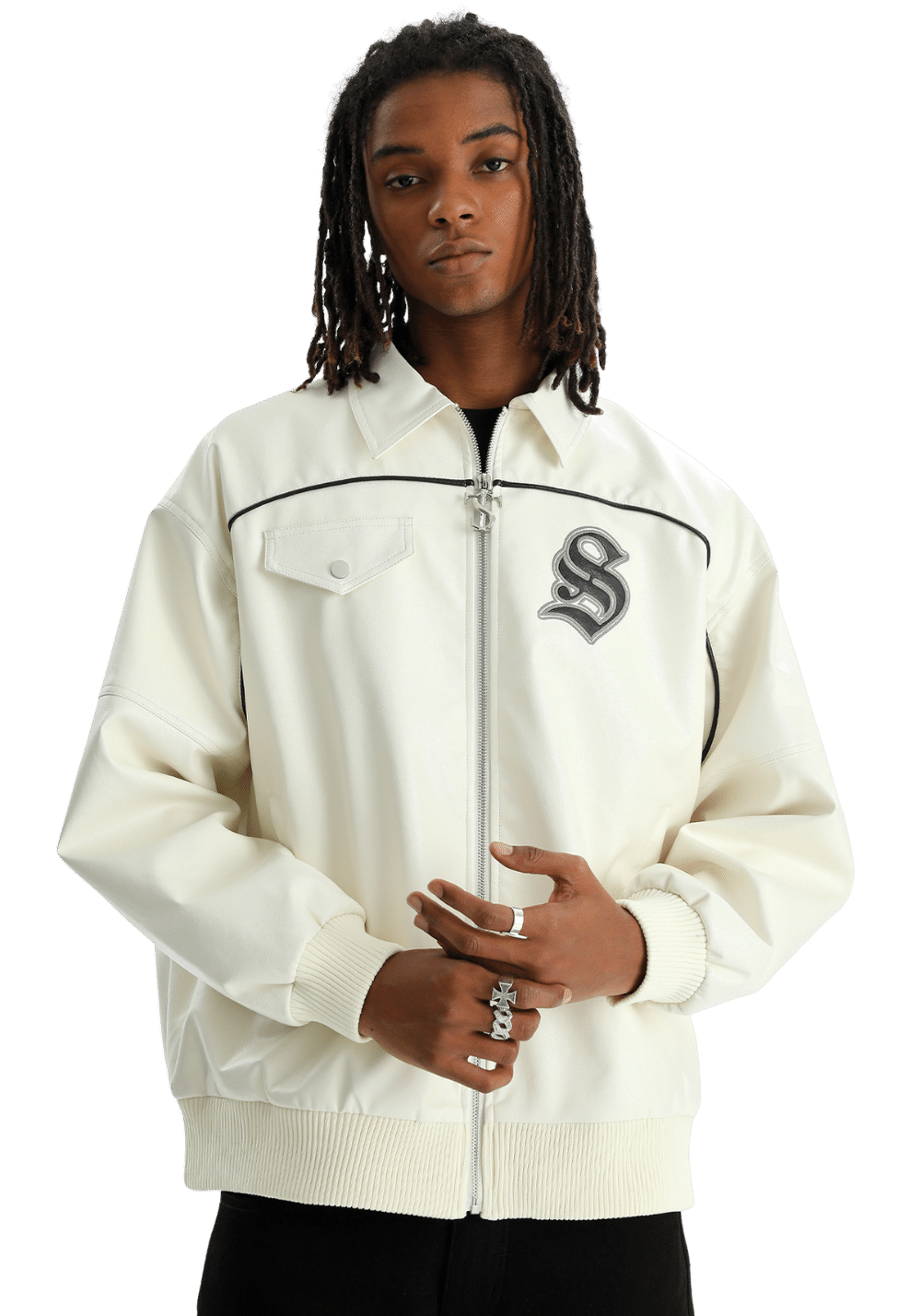 Small Town Kid-NESA Embroidered Faux Leather Jacket-Black – SMALL TOWN KID